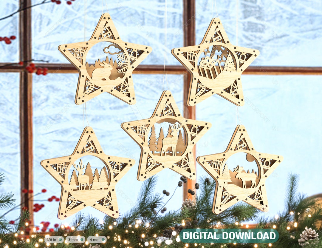 Star Shape Christmas Tree Decorations Craft Hanging Bauble Snowy Scene ...