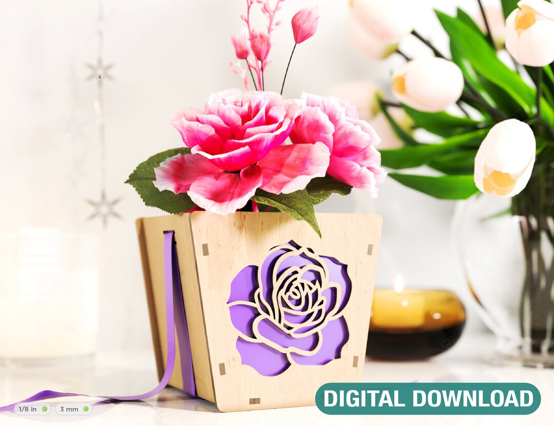 Rose Box Laser Cut Gift Box Envelope Home Décor Decorative Wedding Card ...