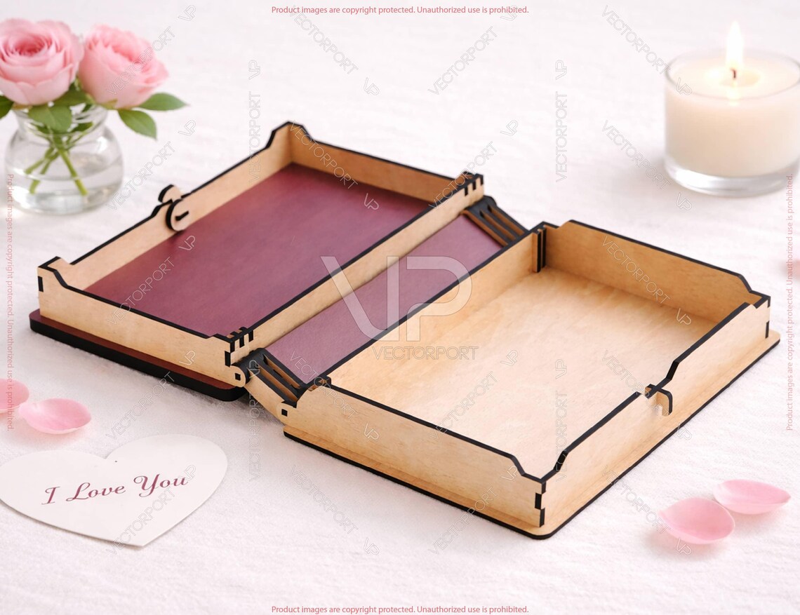 Customizable Valentine Wooden Book Box – Laser Cut Love Keepsake Box ...