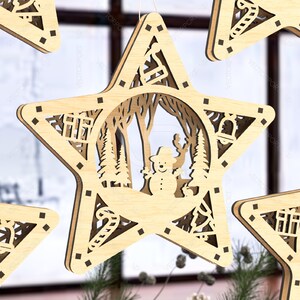 Star Shape Christmas Tree Decorations Craft Hanging Bauble Snowy Scene ...