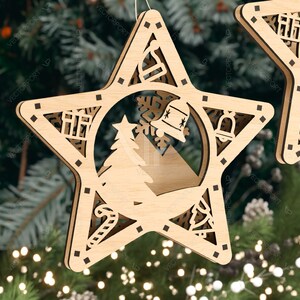 Star Shape Christmas Tree Decorations Craft Hanging Bauble Snowy Scene ...