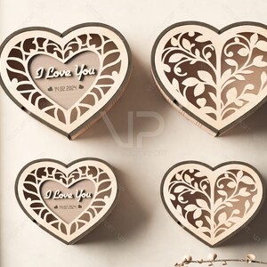 Heart Shape Laser Cut Wooden Gift Box for Valentine’s Day, Jewelry Case ...