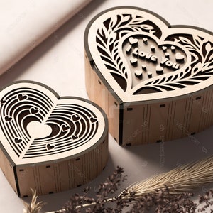 Heart Shape Laser Cut Wooden Gift Box for Valentines Day, Jewelry Case ...