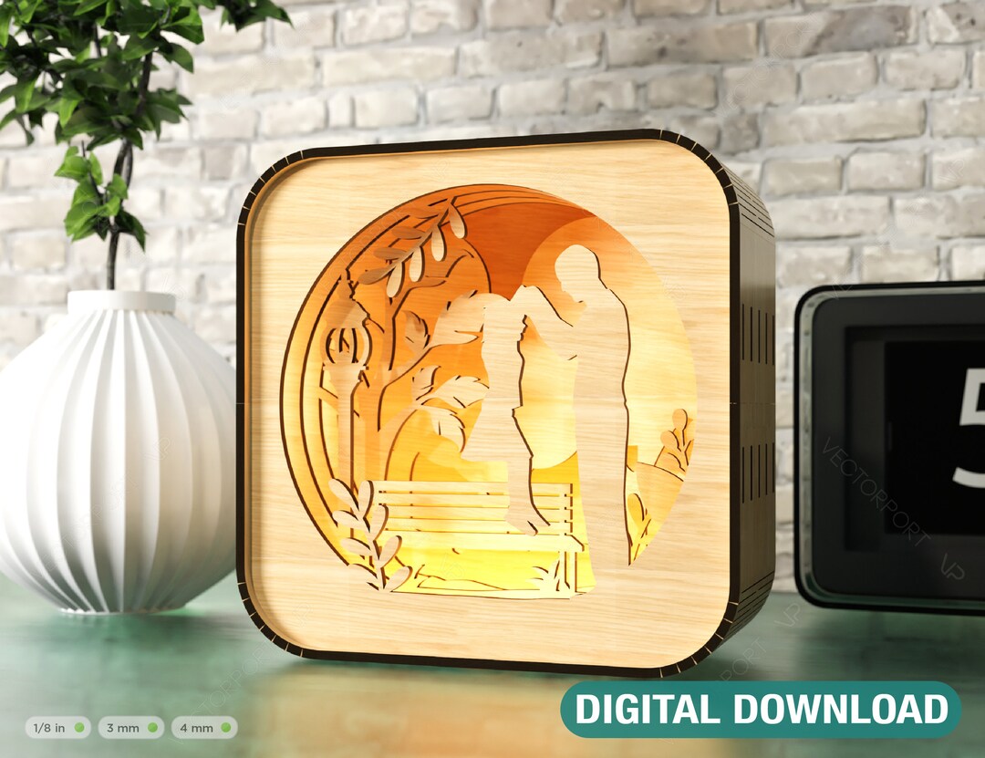 Fathers Day Gift Wooden Led Night Lamp Dad & Daughter Scene Multilayer ...