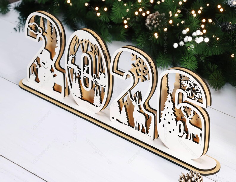 2026 Standing Number 3D Christmas Decoration With Snowy New Year Scene ...