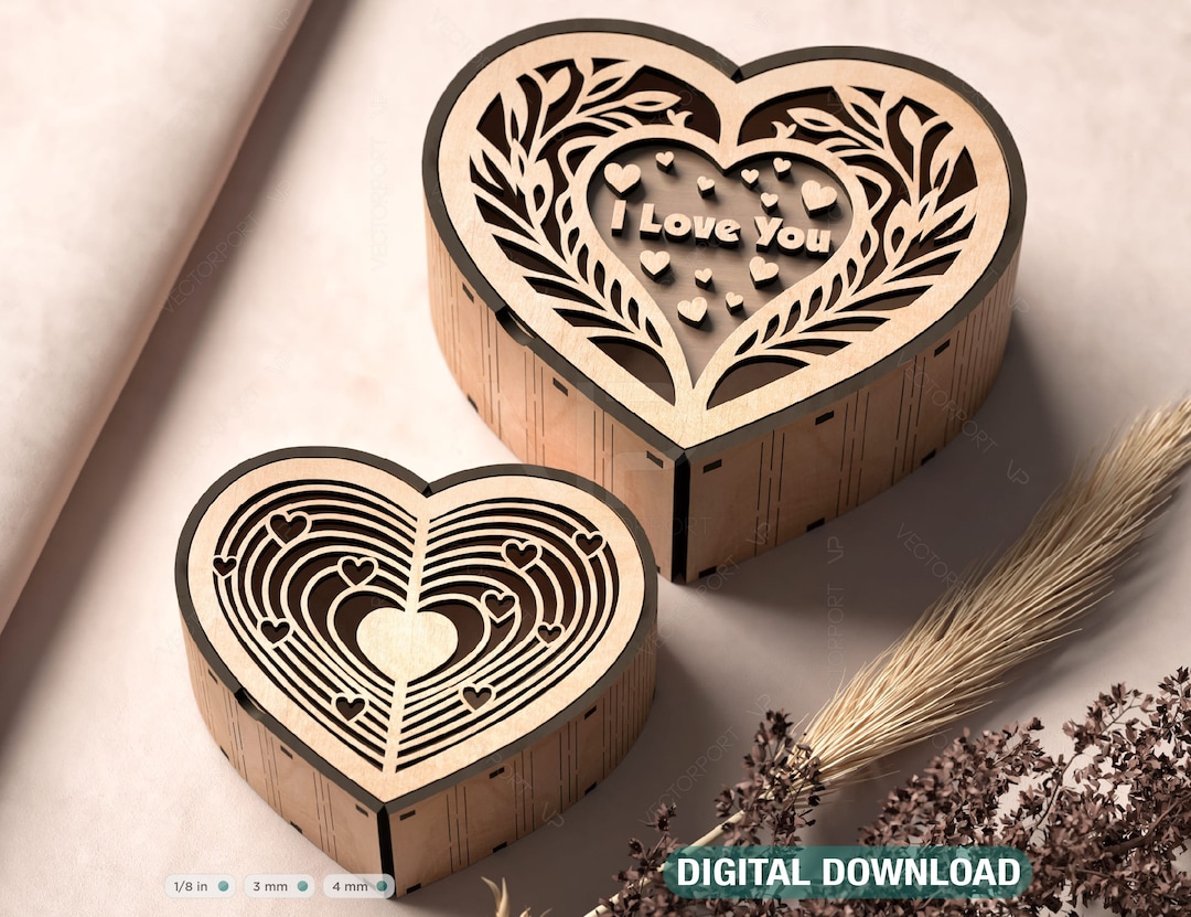 Heart Shape Laser Cut Wooden Gift Box for Valentine’s Day, Jewelry Case ...