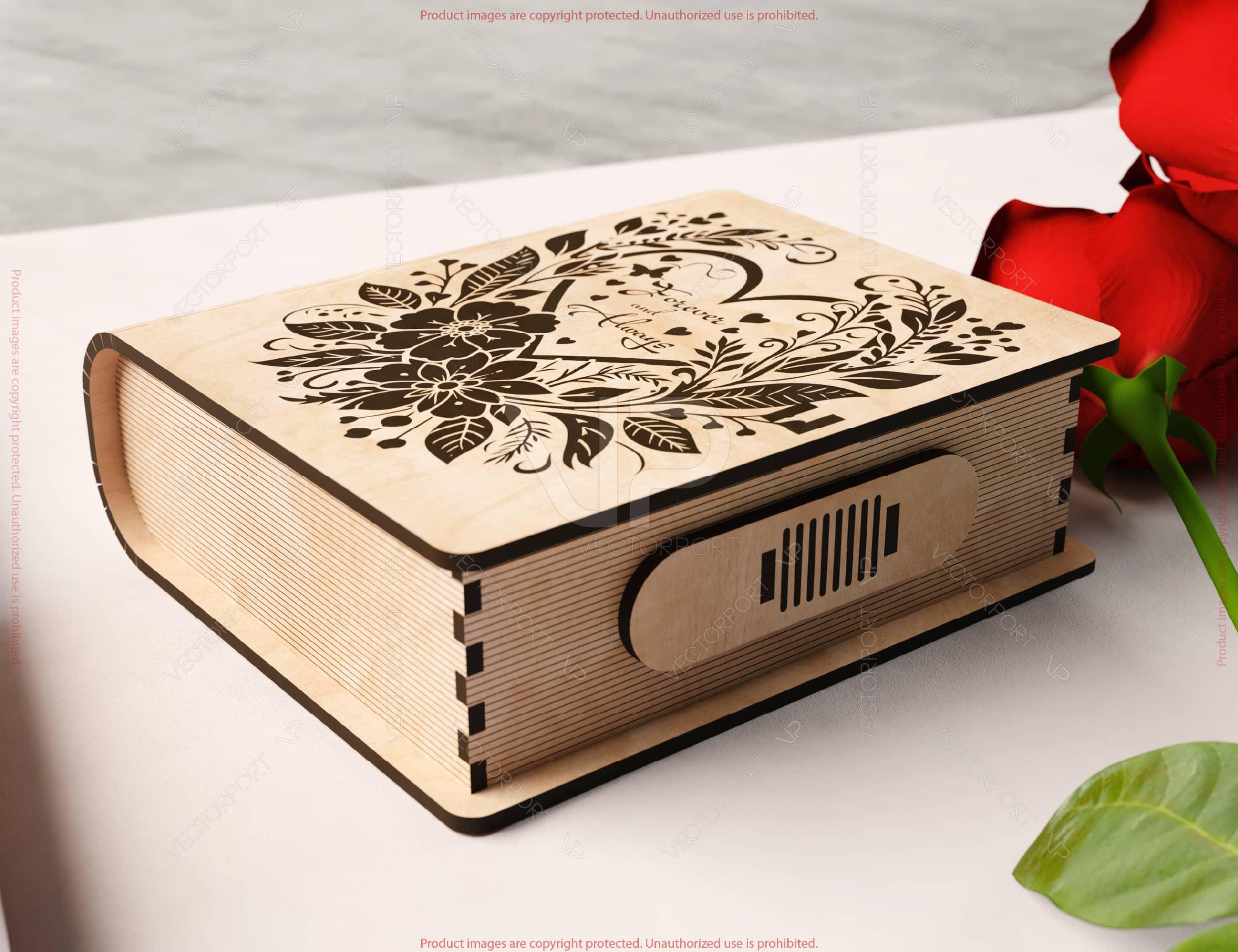 Romantic Love Book-shaped Wooden Gift Box With Lock – Laser-cut Card ...