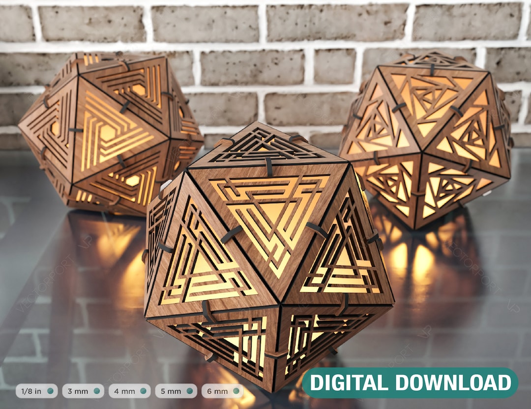 Icosahedron 3 Different Pattern Wood Triangle Shadow Lamp Tea Lantern ...