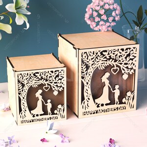 Wooden Opener Engraved Gift Box – Mom and Son Themed Laser Cut SVG ...