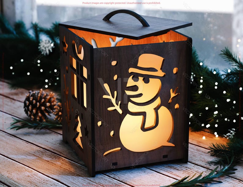 Wooden Christmas Lantern & Box – LED Light Holiday Decor, Handmade ...