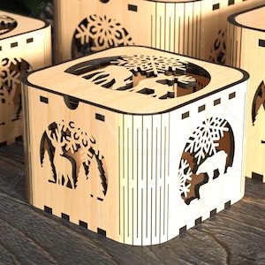 Christmas Template Decorative Box Wooden New Year Gift Box Laser Cut ...