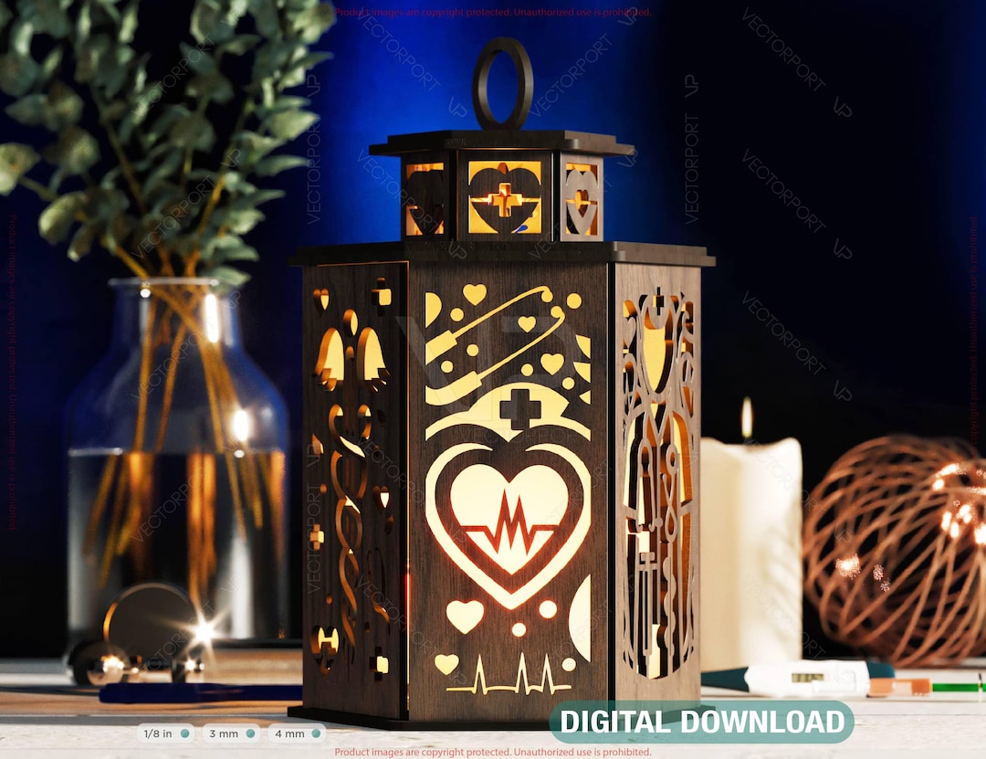 Doctor Theme Laser Cut Table Lamp With Medical Silhouettes, Stethoscope ...