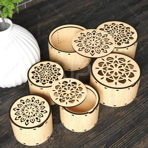 Decorative Round Wooden Gift Box Laser Cut Jeweler Case Wedding Love ...
