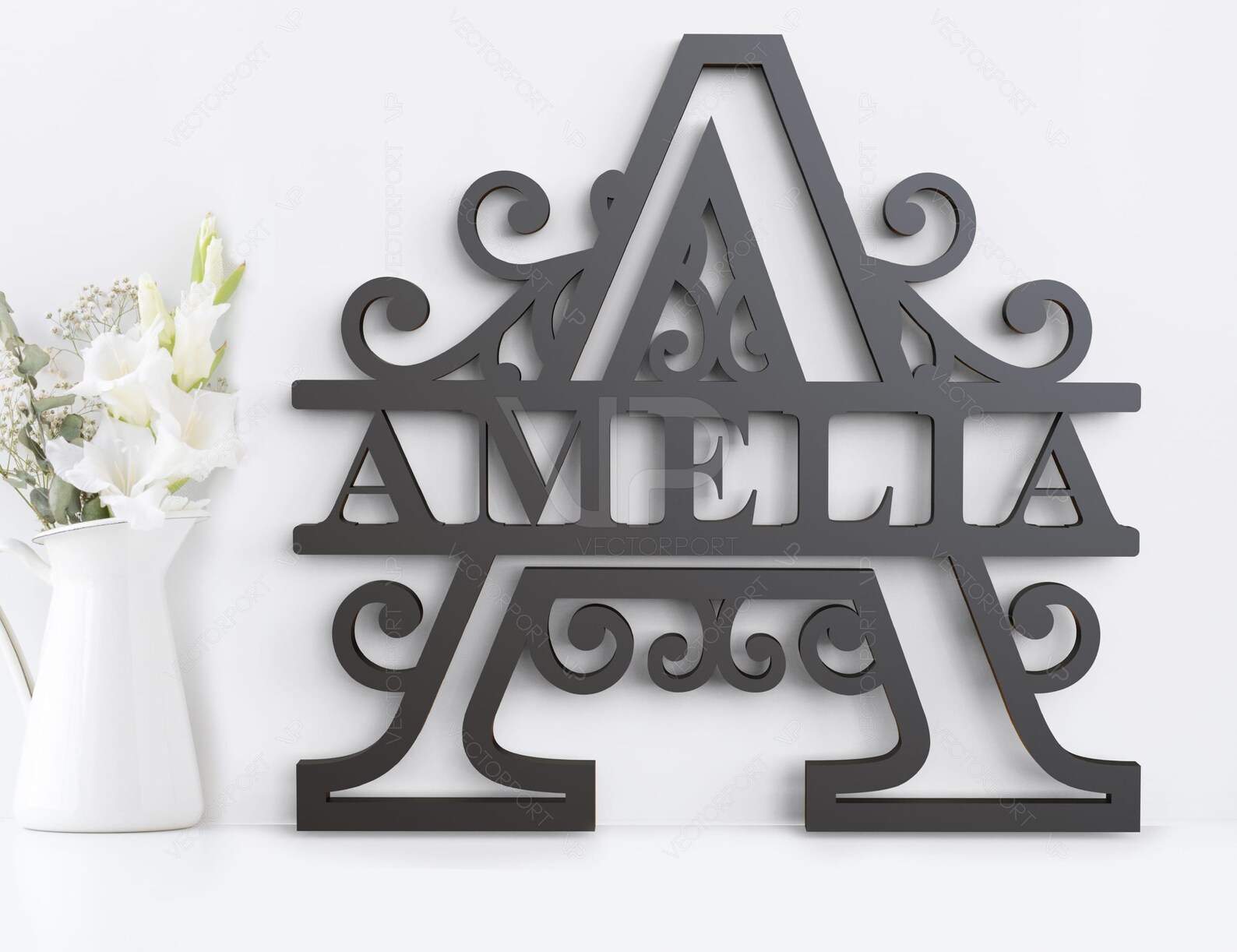 Floral Split Regal Monogram Alphabet Letters Laser Cut Name Sign ...