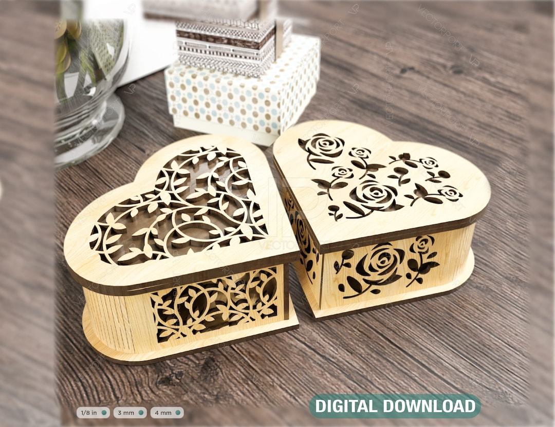 Wooden Heart Shaped Jewelry Laser Cut Box Template Wedding Love Story ...