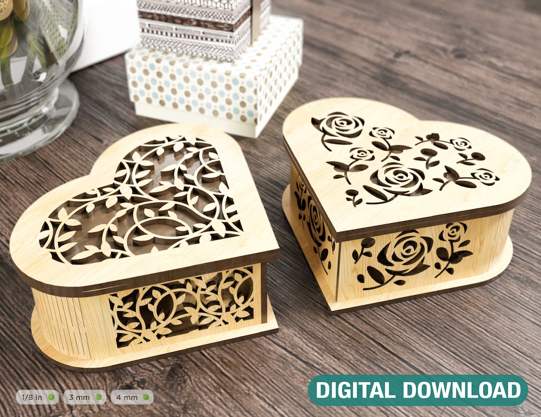 Wooden Heart Shaped Jewelry Laser Cut Box Template Wedding Love Story ...