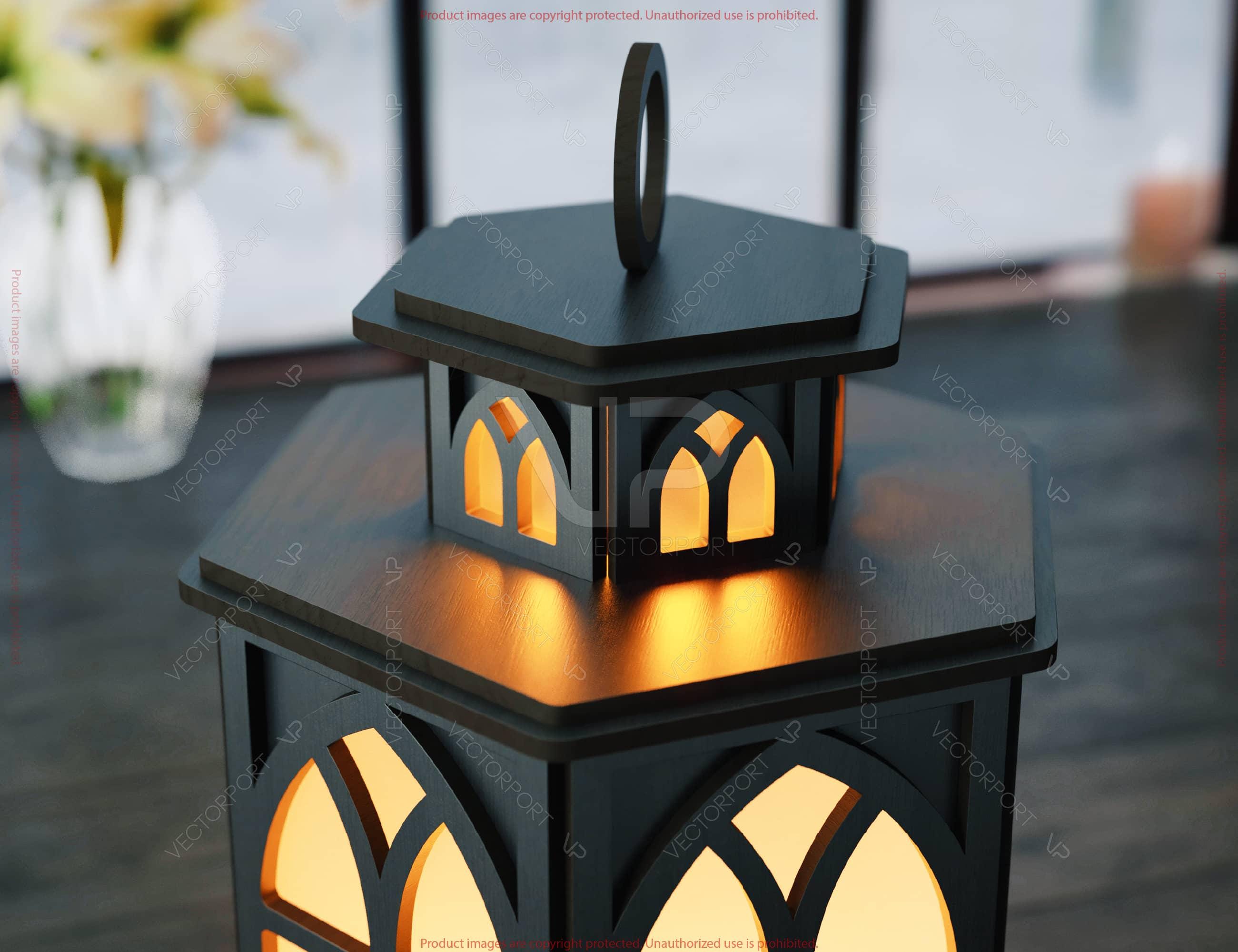 Cathedral Lantern SVG – Laser Cut Hexagon Lamp, Gothic Window Candle ...