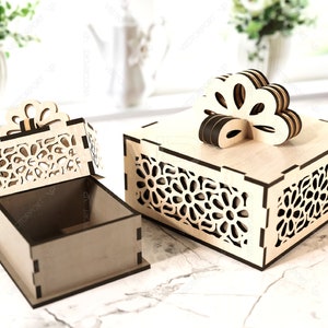 Cute Gift Box With Ribbon Decorative Wooden Laser Cut Jeweler Case ...