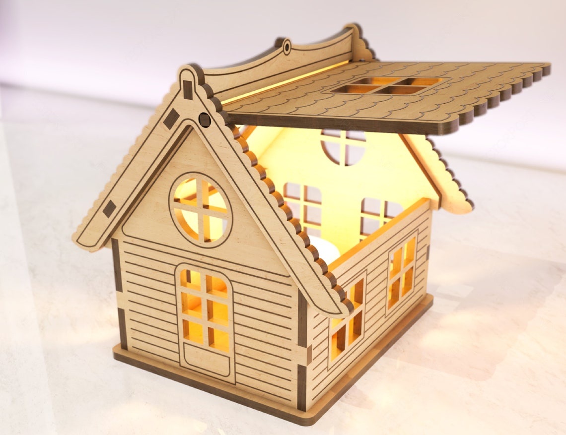 Wooden House Laser Cut Night Light Lamp Mdf Laser Cutting Home - Etsy