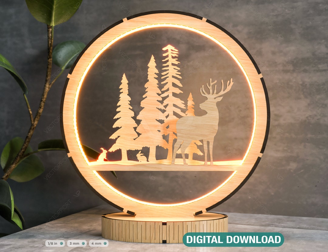 Snowy Scene Deer 3D Led Light Laser Cut Night Lamp Round Modern Bedside ...