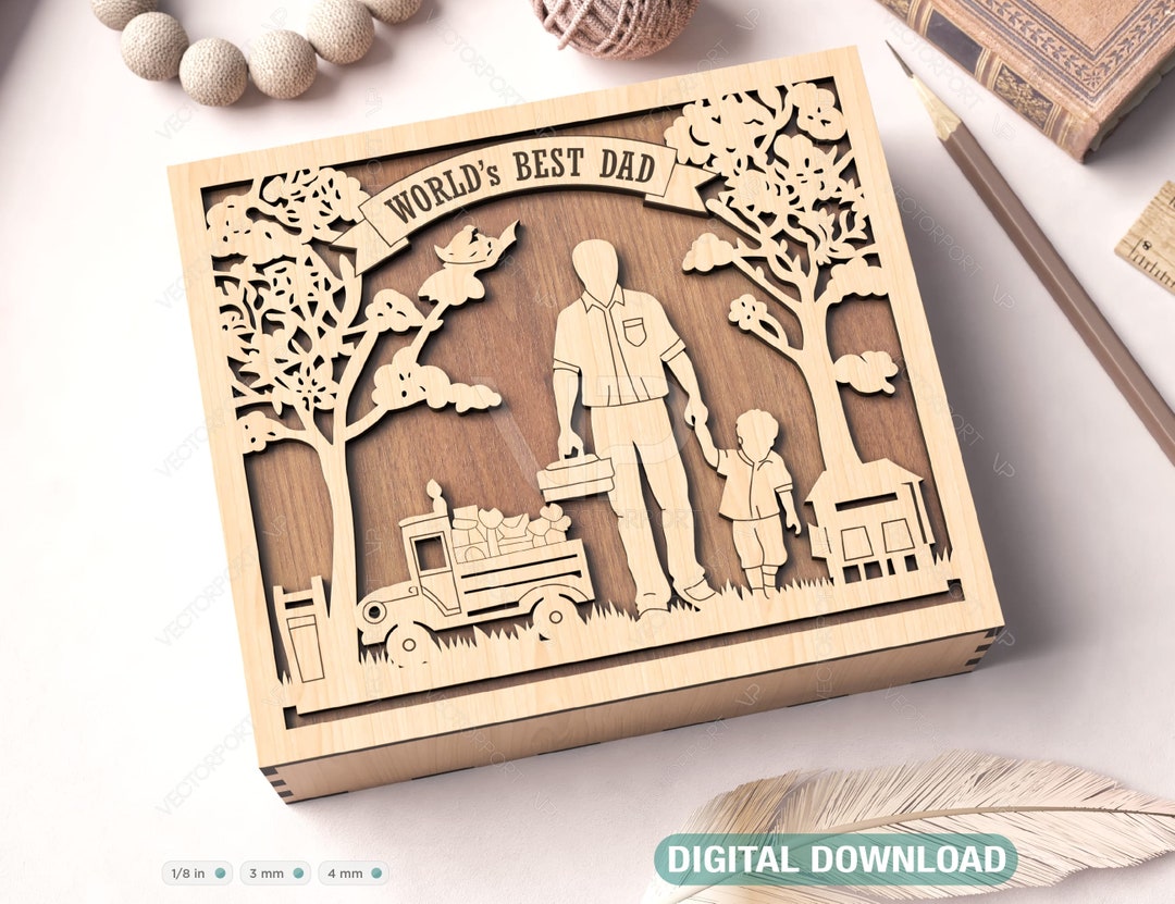 Father's Day Engraved Gift Box – Dad and Son Themed Laser Cut SVG ...