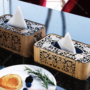 Elegant Floral Laser Cut Tissue Box Cover SVG | Wooden Napkin Box ...