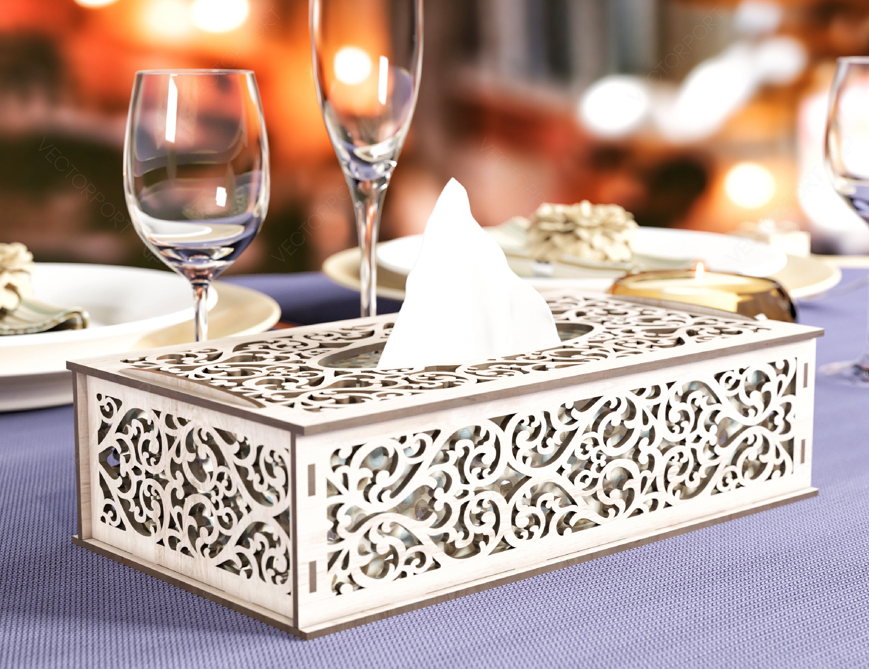 Floral Decorative Laser Cut Tissue Box Tabletop Wooden Napkin - Etsy