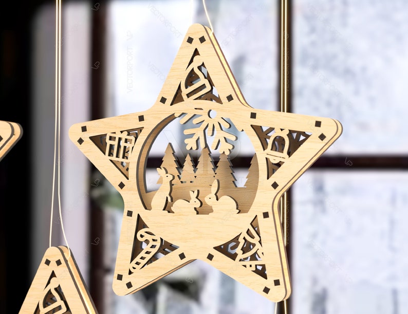 Star Shape Christmas Tree Decorations Craft Hanging Bauble Snowy Scene ...
