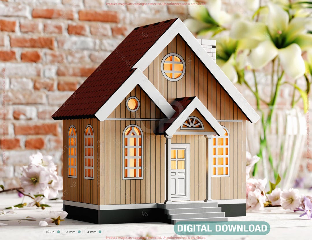 Wooden House – Miniature House Village DIY 3D Model With Glowing ...