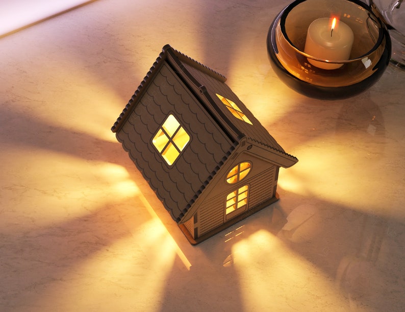 Wooden House Laser Cut Night Light Lamp Mdf Laser Cutting Home - Etsy