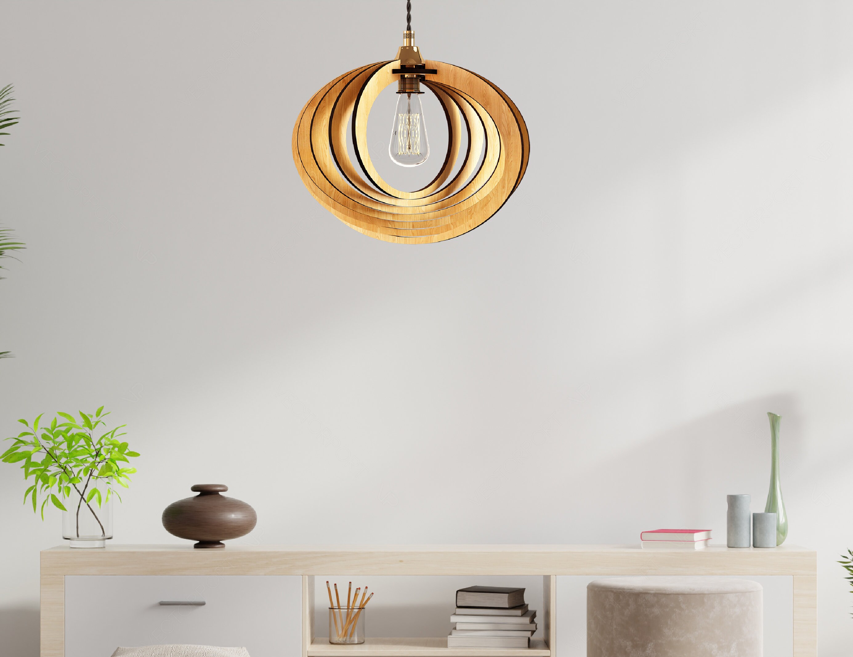 Oval Round Modern Wood Pendant Light Chandelier Lamp Lampshade - Etsy