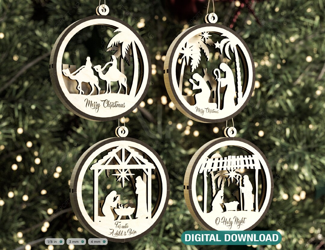 Nativity Scene Tree Balls Craft Round Hanging Bauble Christmas Eve With ...