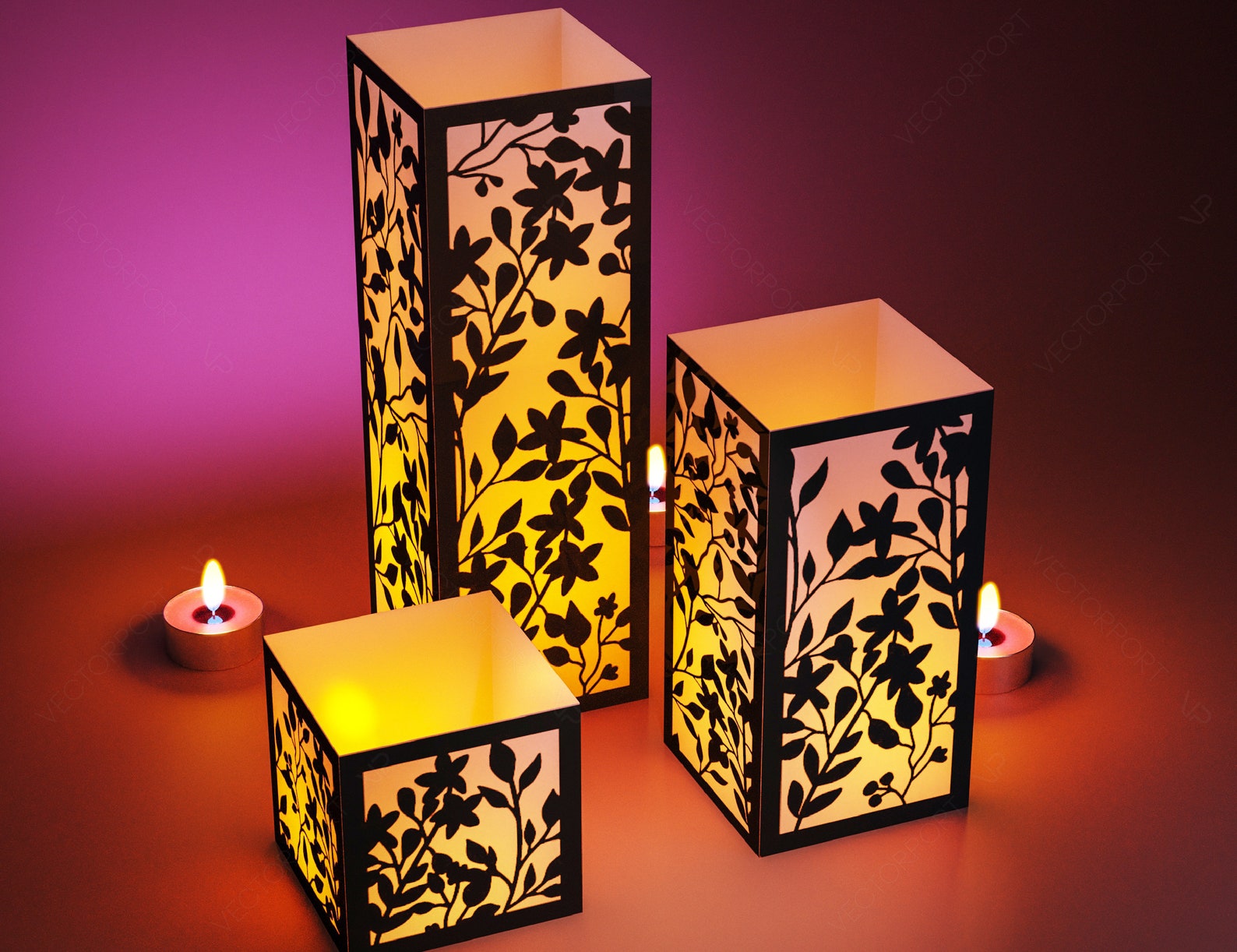 Papercut Floral Lantern Candle Holder SVG Laser Cut Lamp Tea - Etsy