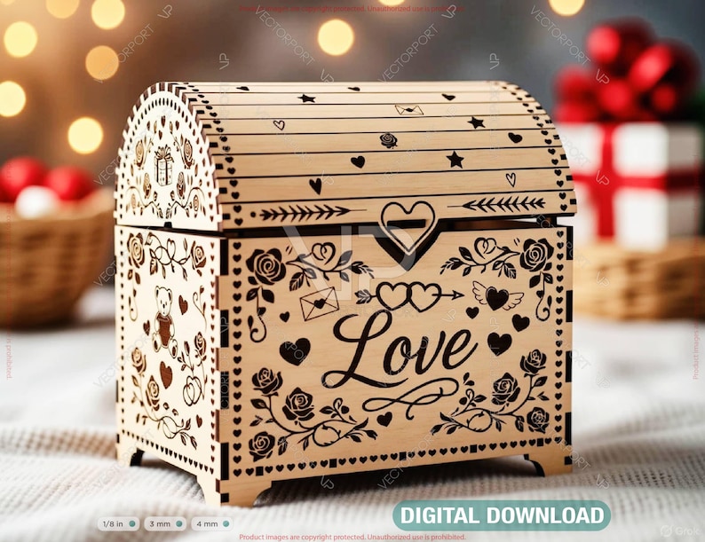Rustic Valentine Love Chest | Laser Cut Wooden Gift Box | Engraved ...