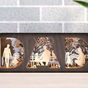 Dad & Daughter Shadow Box SVG, Standing Dad and Daughter Multilayer ...