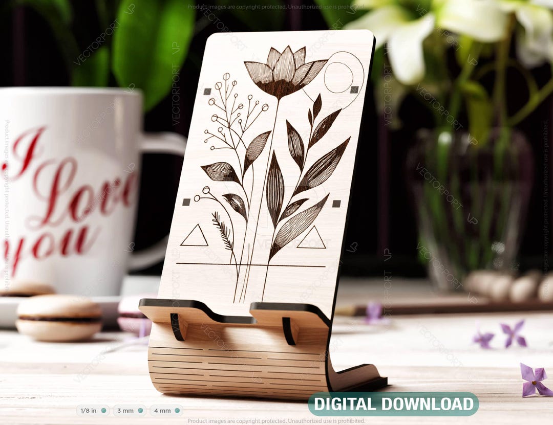 Modern Minimalist Phone Stand - Laser Cut Wooden Mobile Holder ...