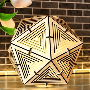 Icosahedron 3 Different Pattern Wood Triangle Shadow Lamp Tea Lantern ...