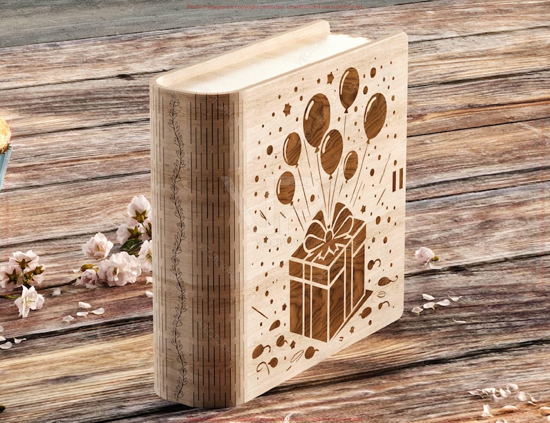 Book-shaped Wooden Gift Box With Lock – Laser-cut Card Holder ...