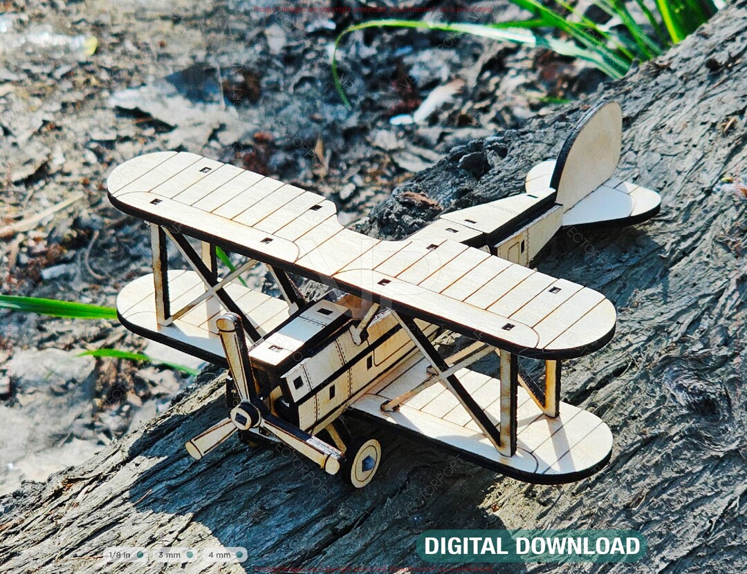 3D Retro Biplane Aircraft Vintage Airplane Laser Cutting Digital ...