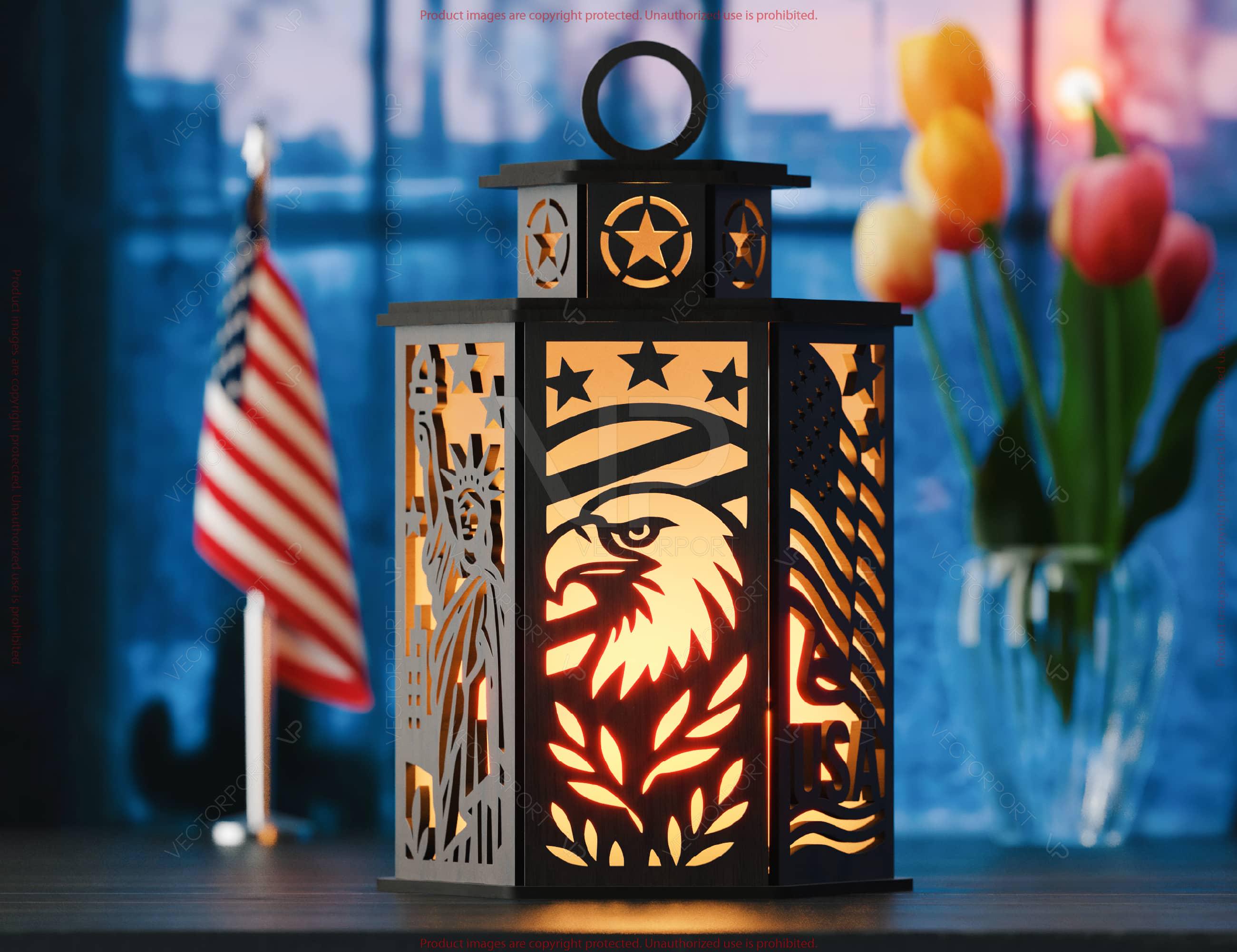 Patriotic USA Theme Laser Cut Table Lamp With Statue of Liberty, Flag ...