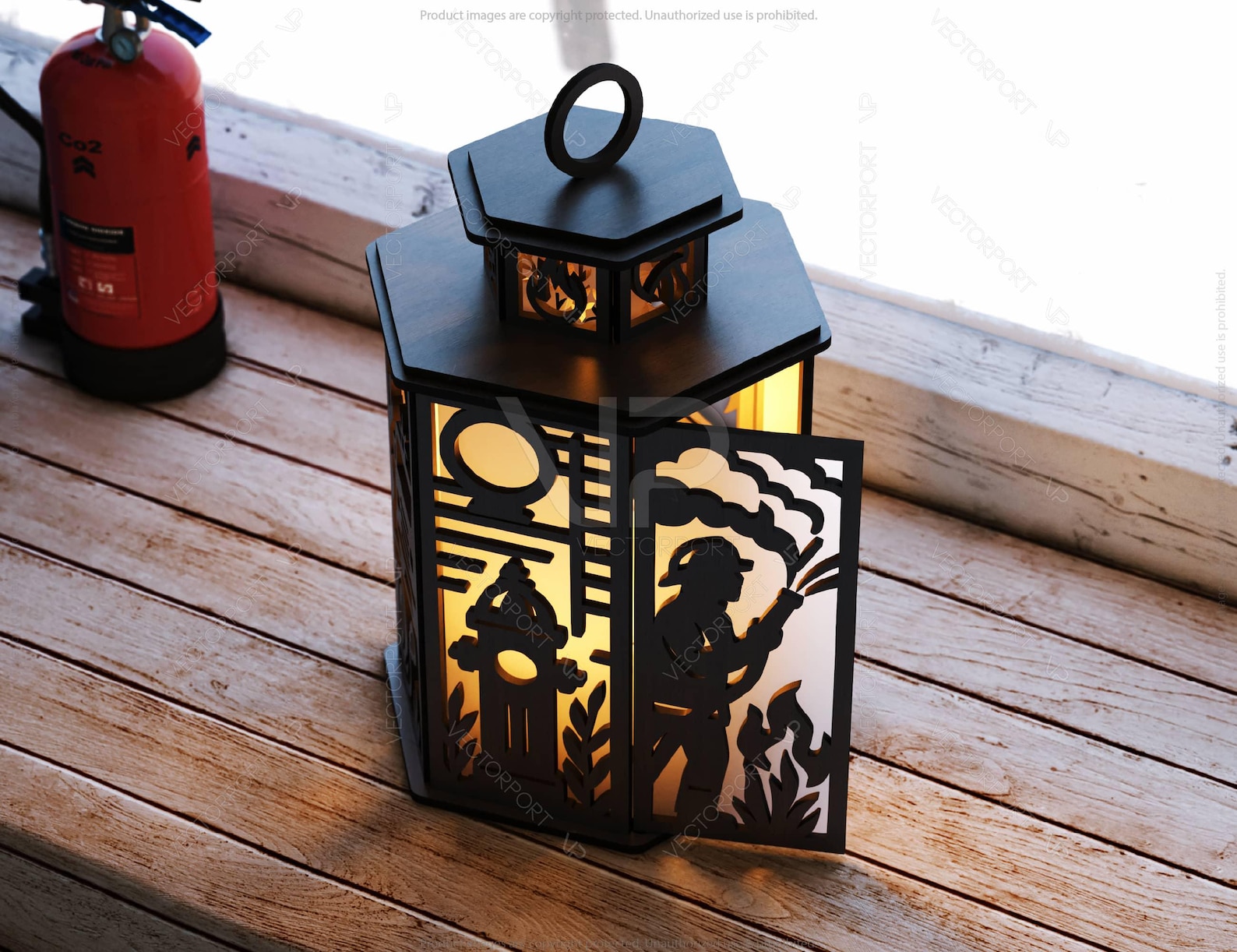 Firefighter Theme Laser Cut Table Lamp With Helmet, Axe, Fire Symbol ...