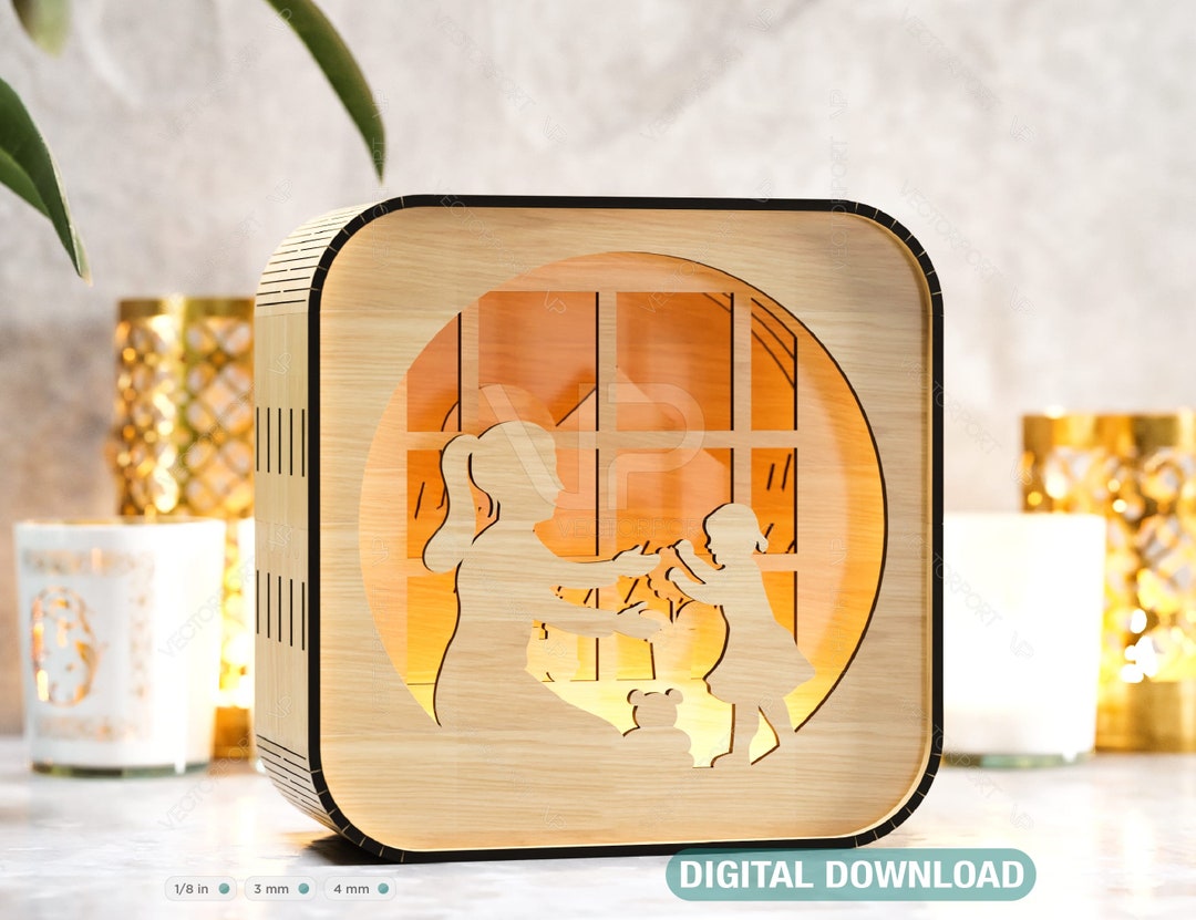 Mother’s Day Gift Wooden Led Night Lamp Mom & Daughter Scene Multilayer ...