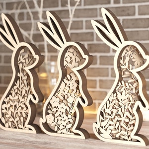 Easter Laser Cut Files Rabbits SVG Layered Bundle, Floral Bunny ...