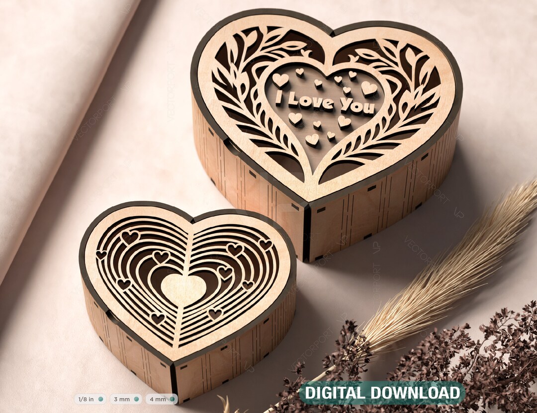Heart Shape Laser Cut Wooden Gift Box for Valentines Day, Jewelry Case ...