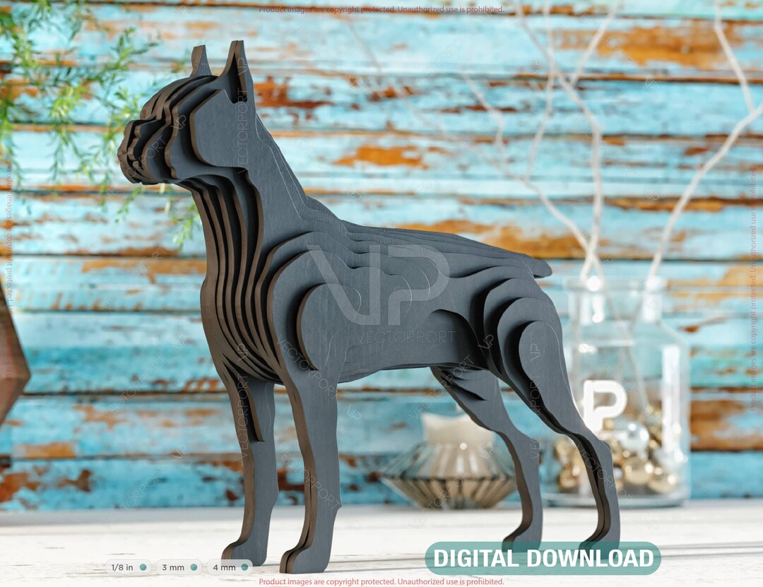 3D Dog: Laser-cut Wooden Tabletop Art Standing Dog Multilayer SVG ...