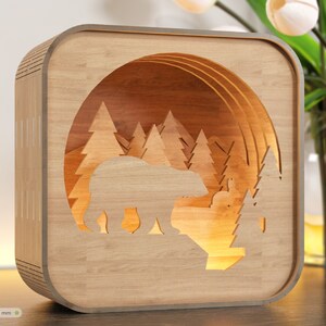 Wooden Night Lamp Bear Forest Scene Multilayer Shadowbox Laser - Etsy