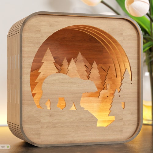 Wooden Night Lamp Bear Forest Scene Multilayer Shadowbox Laser - Etsy