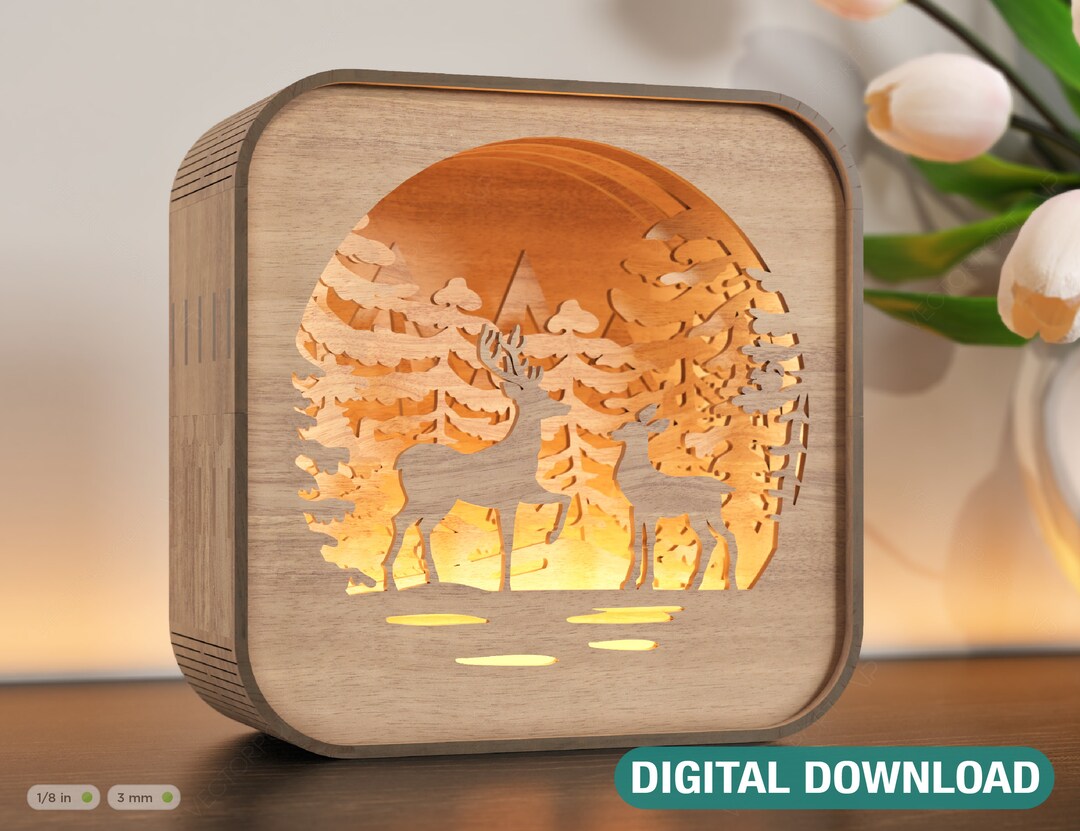 Wooden Led Night Lamp Deer Forest Scene Multilayer (Instant Download ...