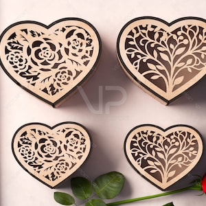 Heart Shape Laser Cut Wooden Gift Box for Valentine’s Day, Jewelry Case ...