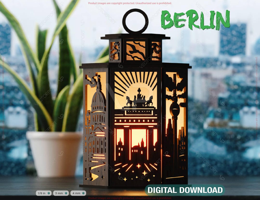 Berlin Skyline Laser Cut Table Lamp Panels – Brandenburg Gate, TV Tower ...